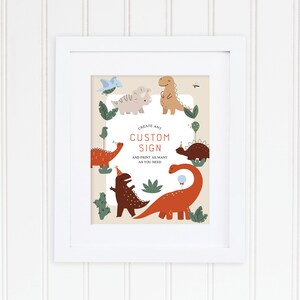 Editable Custom Sign Template Cute Dinosaur Sign Favors - Etsy