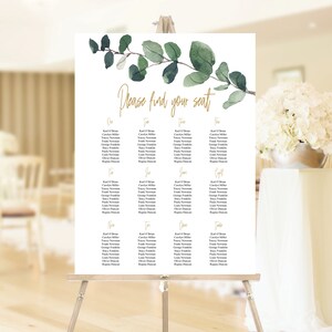 Eucalyptus Wedding Seating Chart, Editable Template, Table Arrangement ...