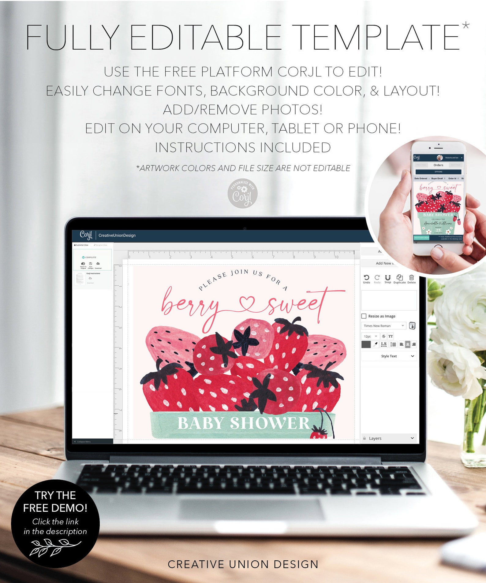 Berry Sweet Baby Shower Invite Template, Strawberry Baby Shower ...