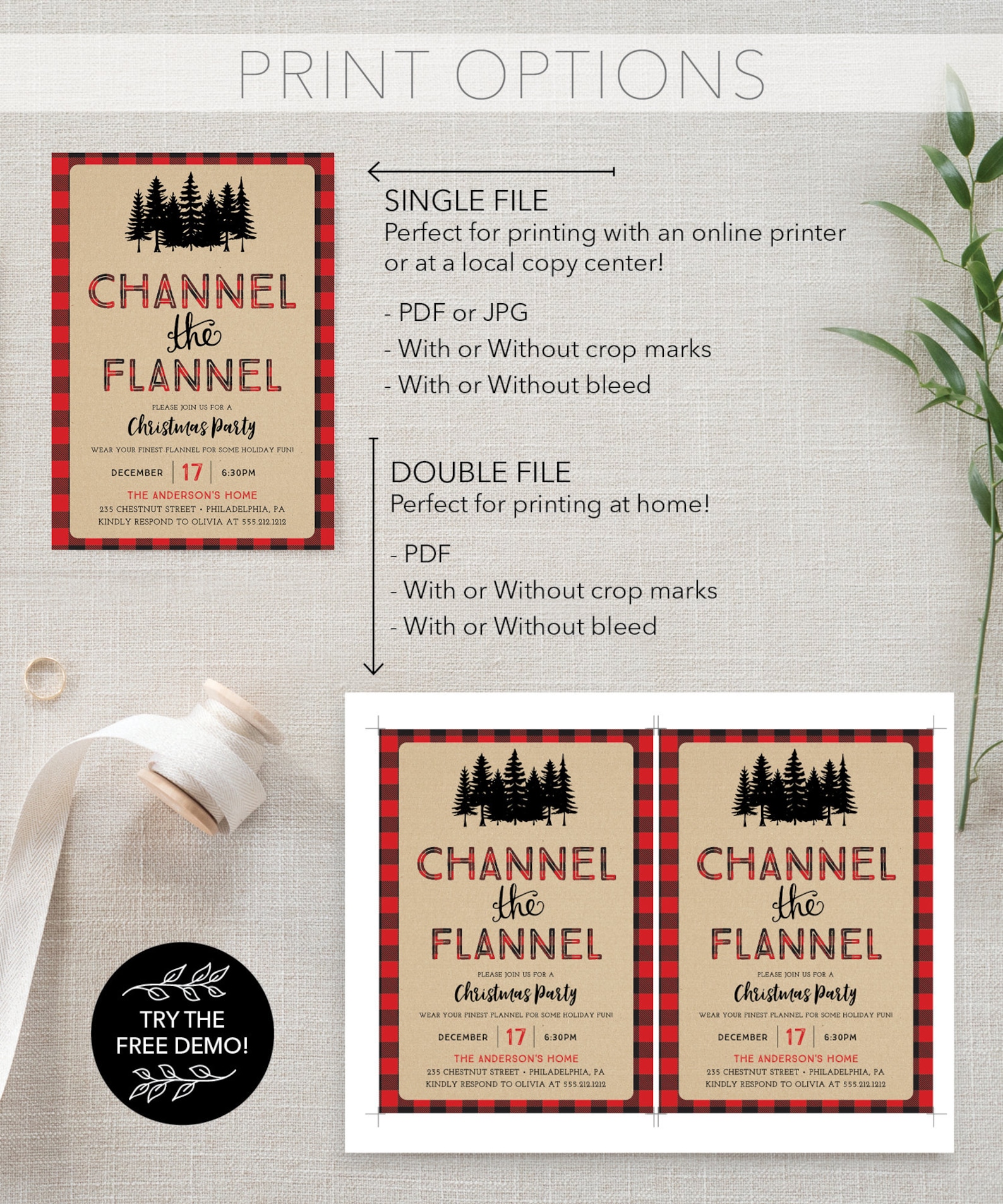 Channel the Flannel Christmas Party Invitation, Flannel Party Invite ...