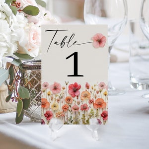 Wildflower Table Numbers Template, Editable Bridal Shower Table Numbers ...