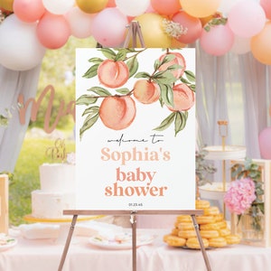 Editable Peach Baby Shower Welcome Sign Template, Welcome Baby Shower ...