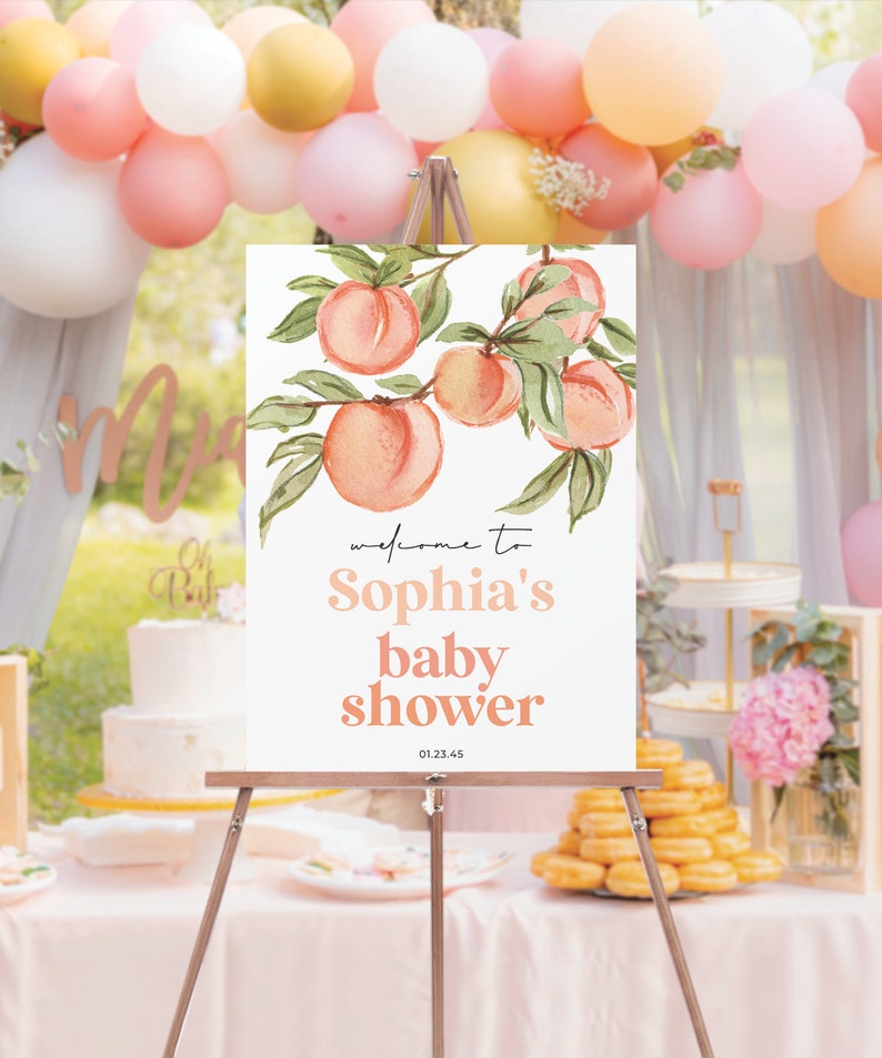 Editable Peach Baby Shower Welcome Sign Template, Welcome Baby Shower ...