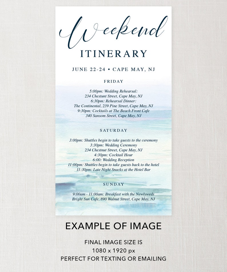 Beach Weekend Itinerary Template Digital Schedule Wedding - Etsy