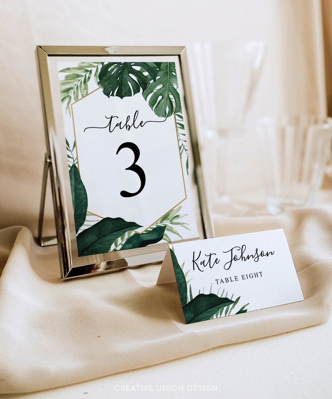 Tropical Monstera Wedding Table Numbers, Wedding Table Number Template ...