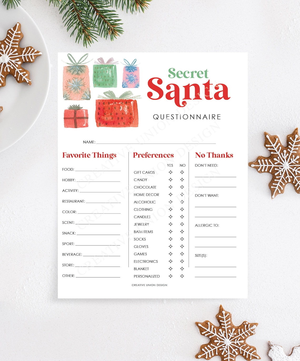 Printable Retro Secret Santa Gift Exchange Questionnaire - Etsy