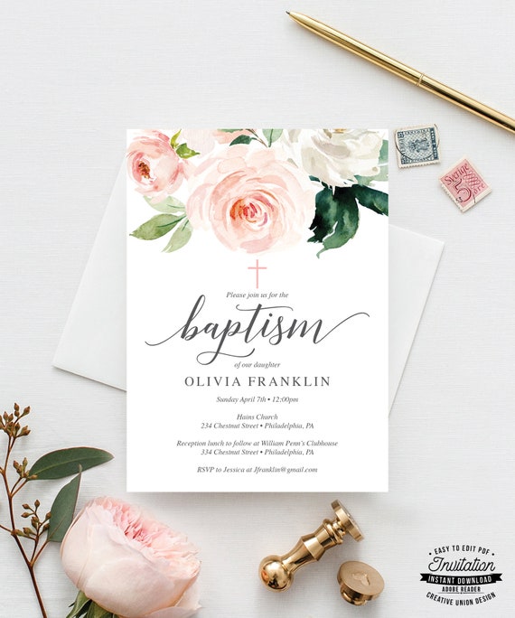 Baptism Invite Baptism Invitation Girl Girl Baptism | Etsy