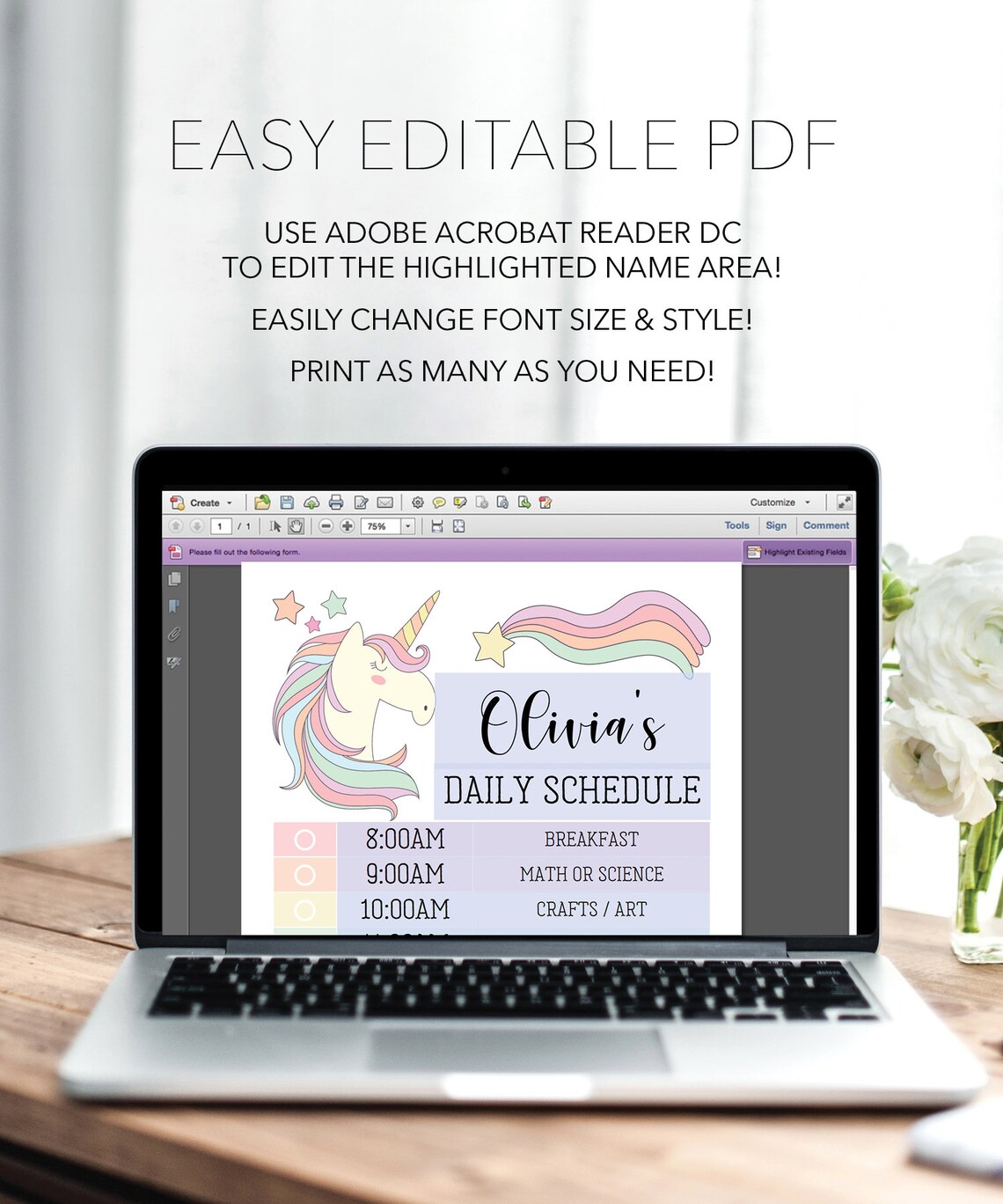 Editable Daily Schedule for Kids Unicorn Daily Routine | Etsy