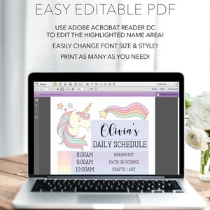 Editable Daily Schedule for Kids Unicorn Daily Routine Kid's Schedule ...