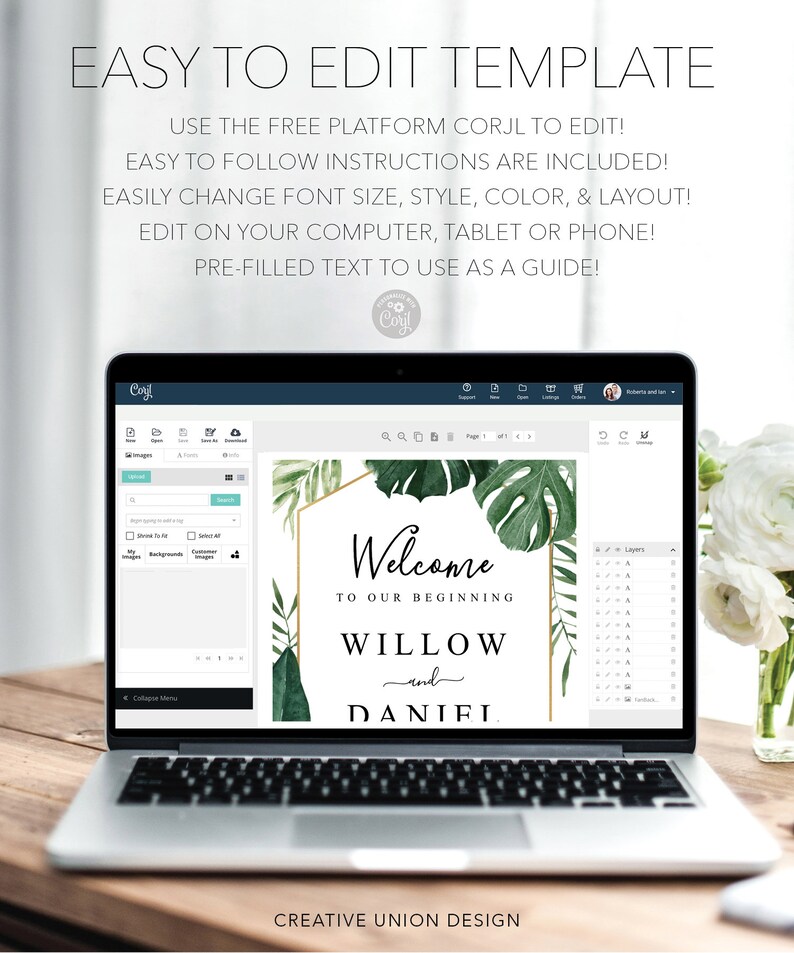 Editable Wedding Welcome Sign Template Tropical Monstera - Etsy