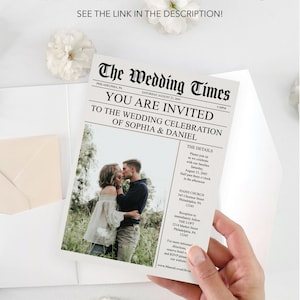 Newspaper Wedding Invitations Template, Fully Editable Unique Wedding ...