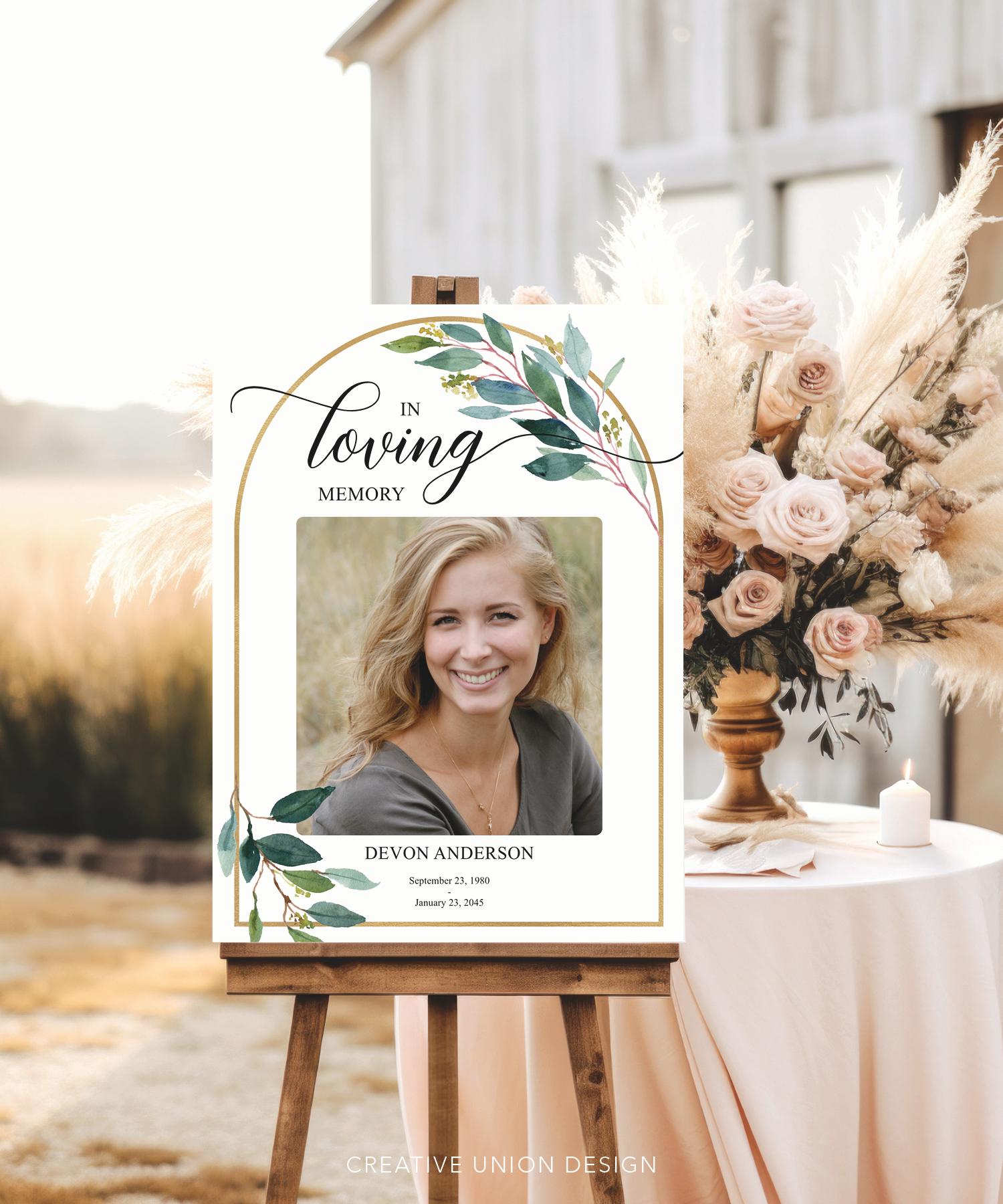 Funeral Memorial Sign, Celebration of Life With Picture, Garden Greens ...