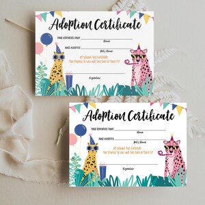 Mod Party Animals Birthday Party Adoption Certificate Template Leopard ...