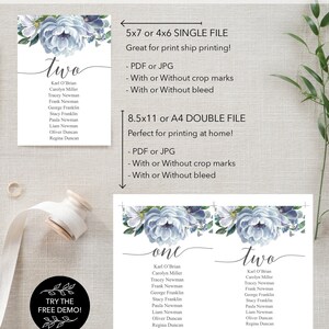 Dusty Blue Seating Chart Template, Printable Seating Cards, Table ...