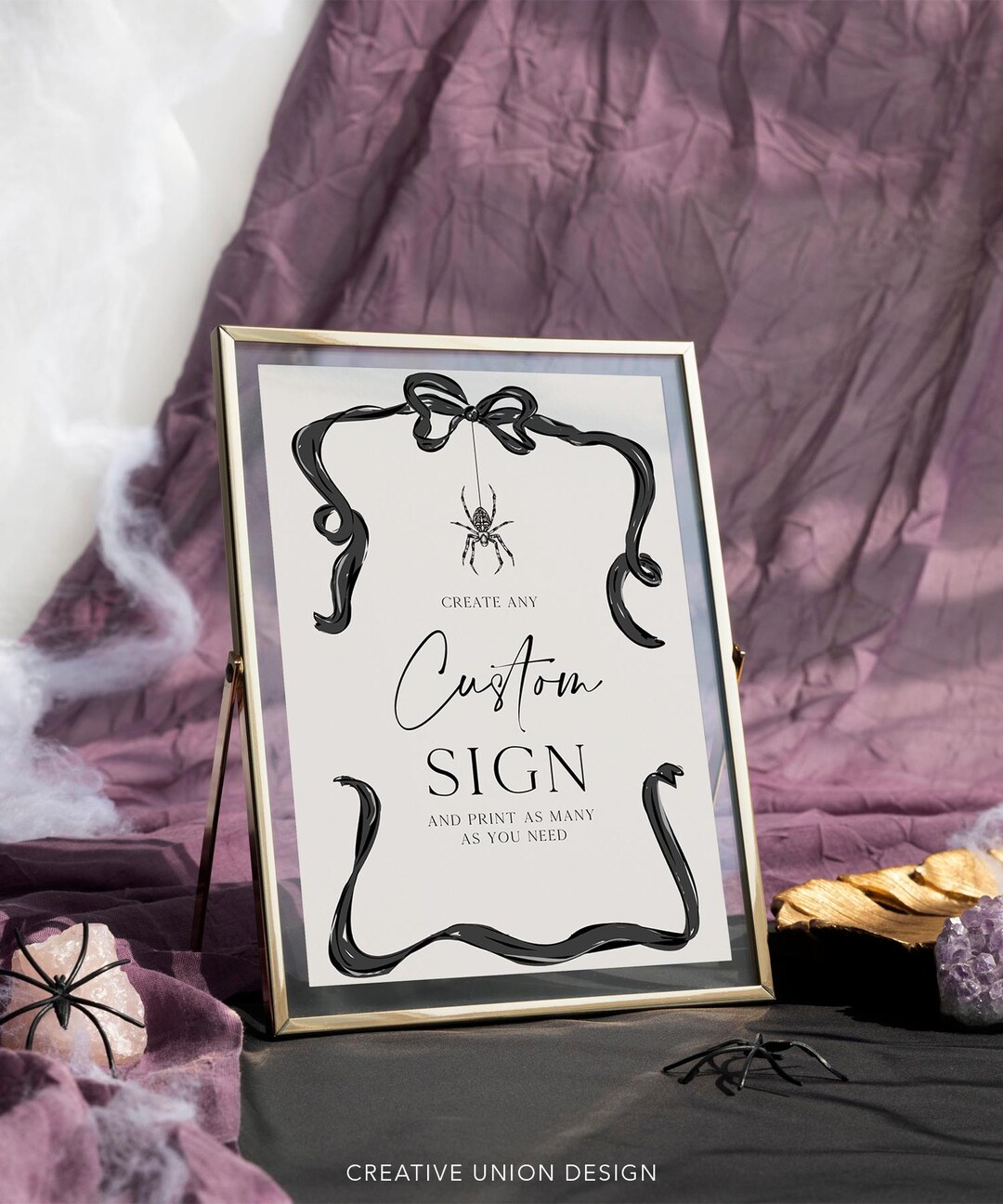 Editable Black Bow Halloween Custom Sign Template, Halloween Party Sign ...