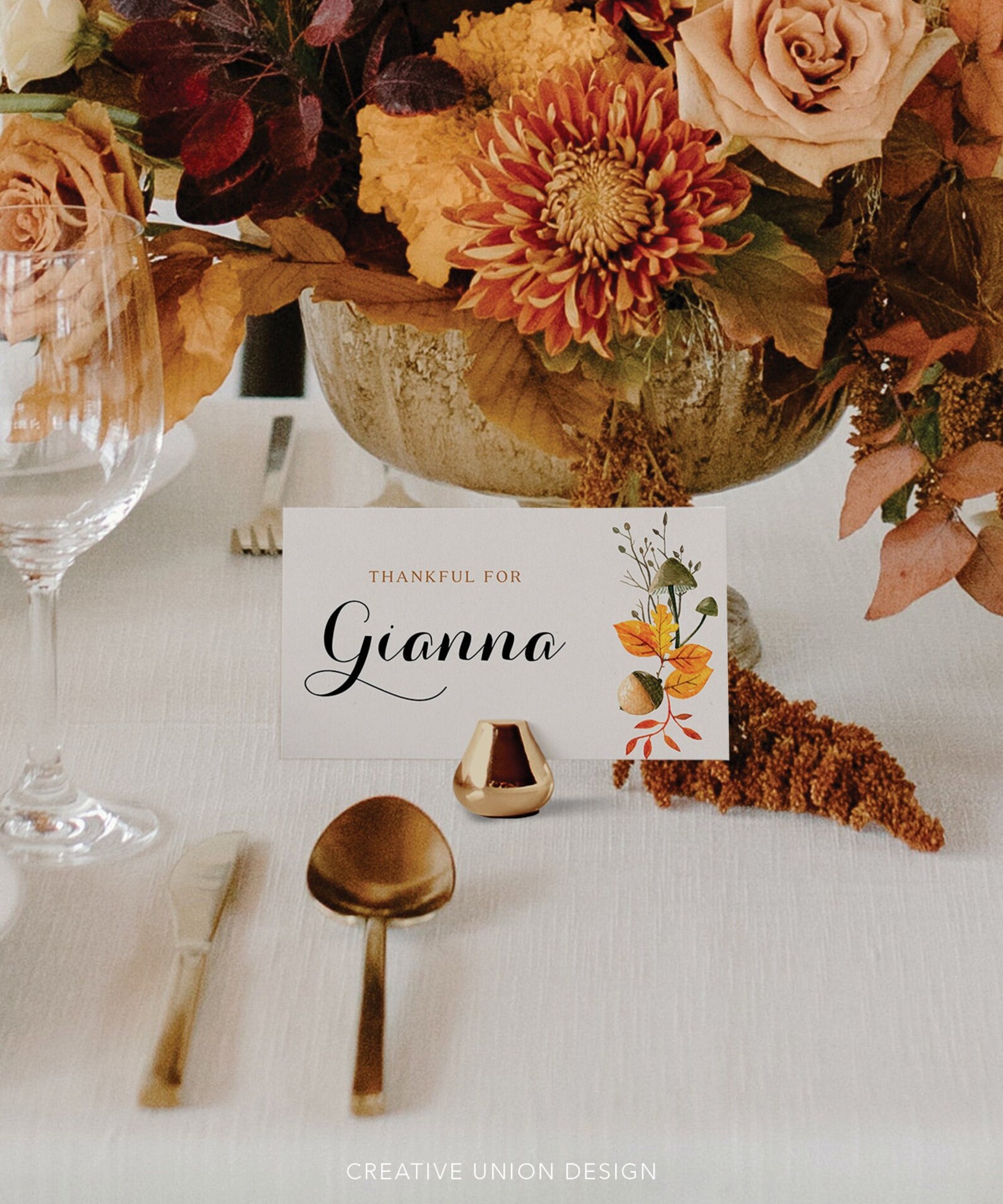 Thanksgiving Place Card Template, Fall Place Cards, Printable Seating ...
