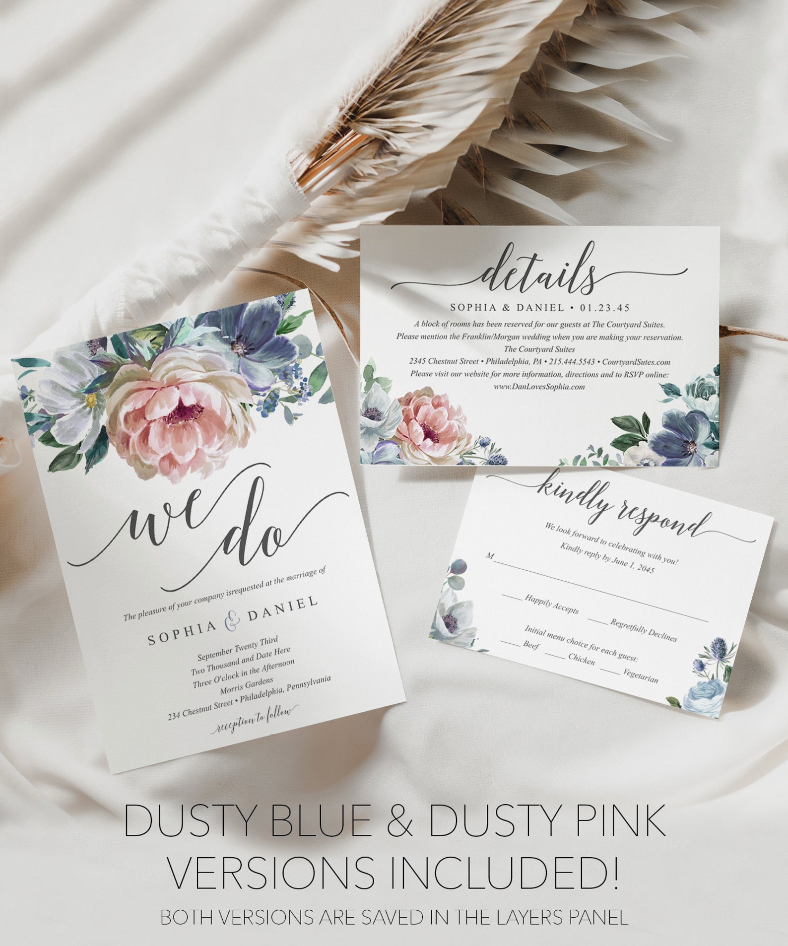 Dusty Blue Wedding Invitations Template Printable Wedding - Etsy