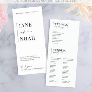 Minimal Aesthetic Wedding Program Template, Minimal Programs for Wedding, DIY Wedding Program ...