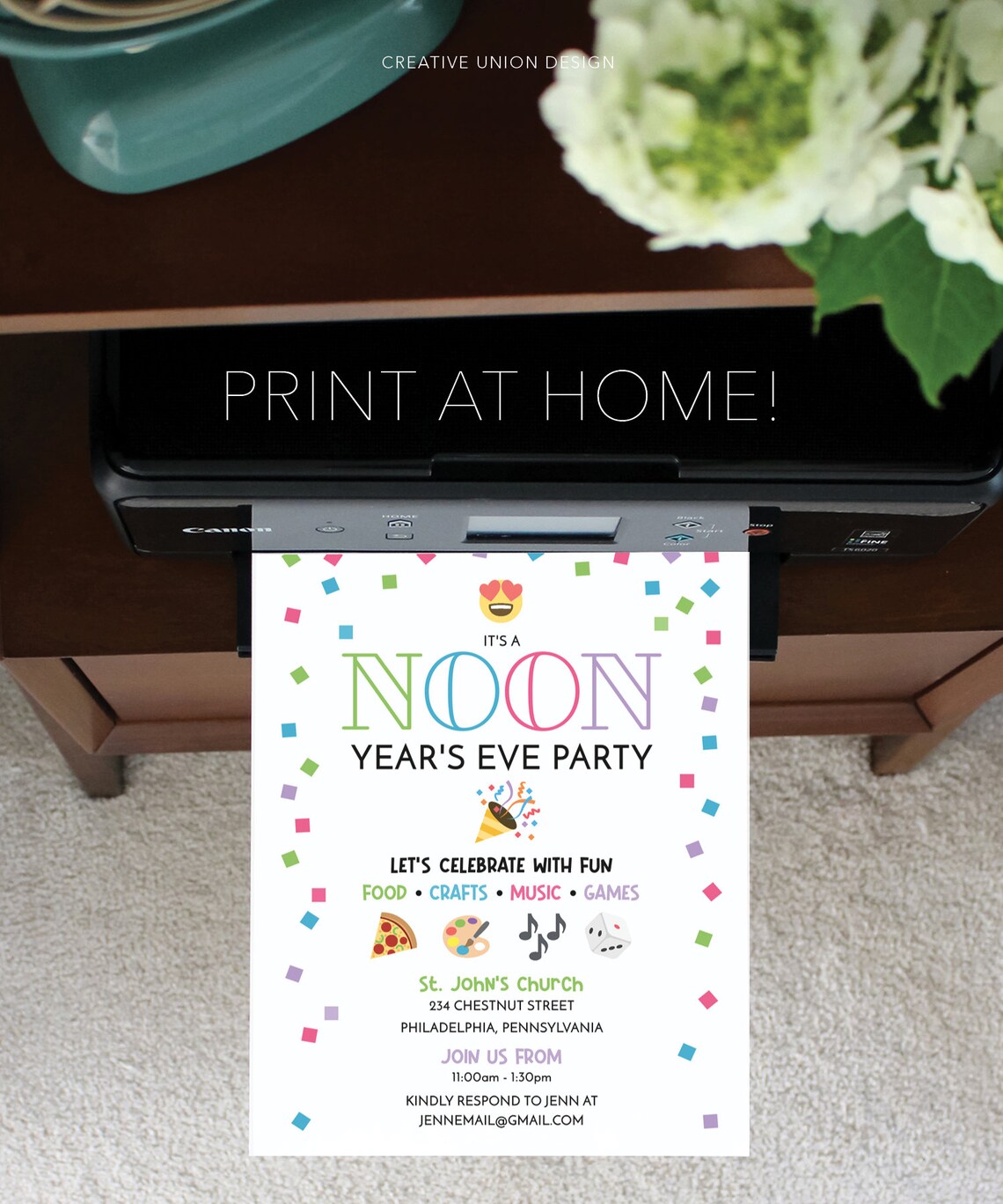 Noon Years Eve Party Flyer Invitation, Printable Holiday Party Invite ...