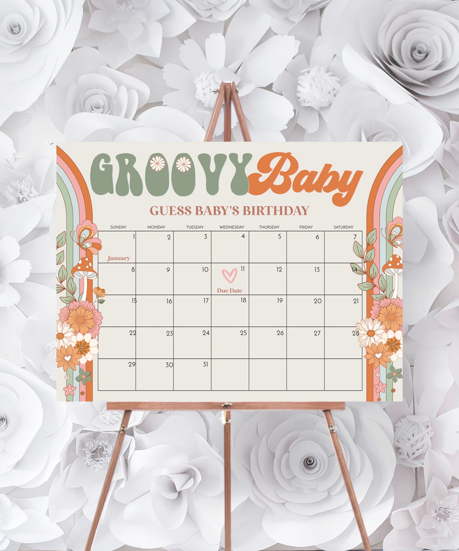 Baby Due Date Calendar Sign Template, Guess the Birthday, Baby Shower ...