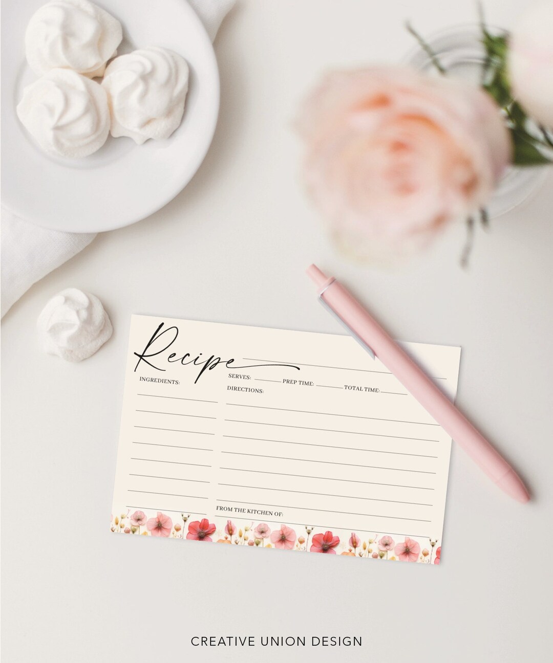 Wildflower Recipe Card Printable, Printable Recipe Card, Bridal Shower ...