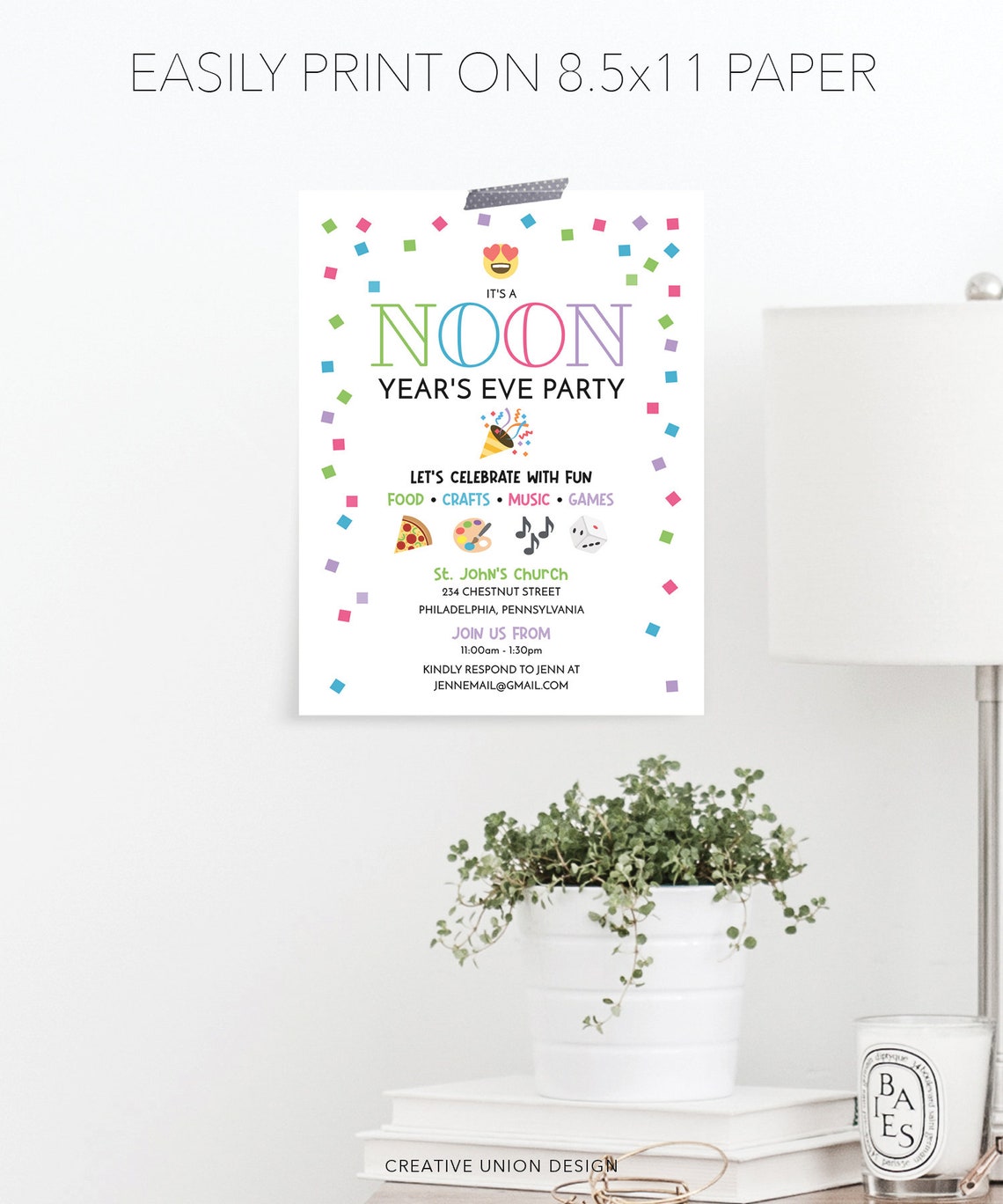 Noon Years Eve Party Flyer Invitation, Printable Holiday Party Invite ...