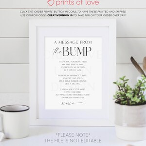 A Message From the Bump Sign File, Baby Shower, Minimalist Baby Shower ...
