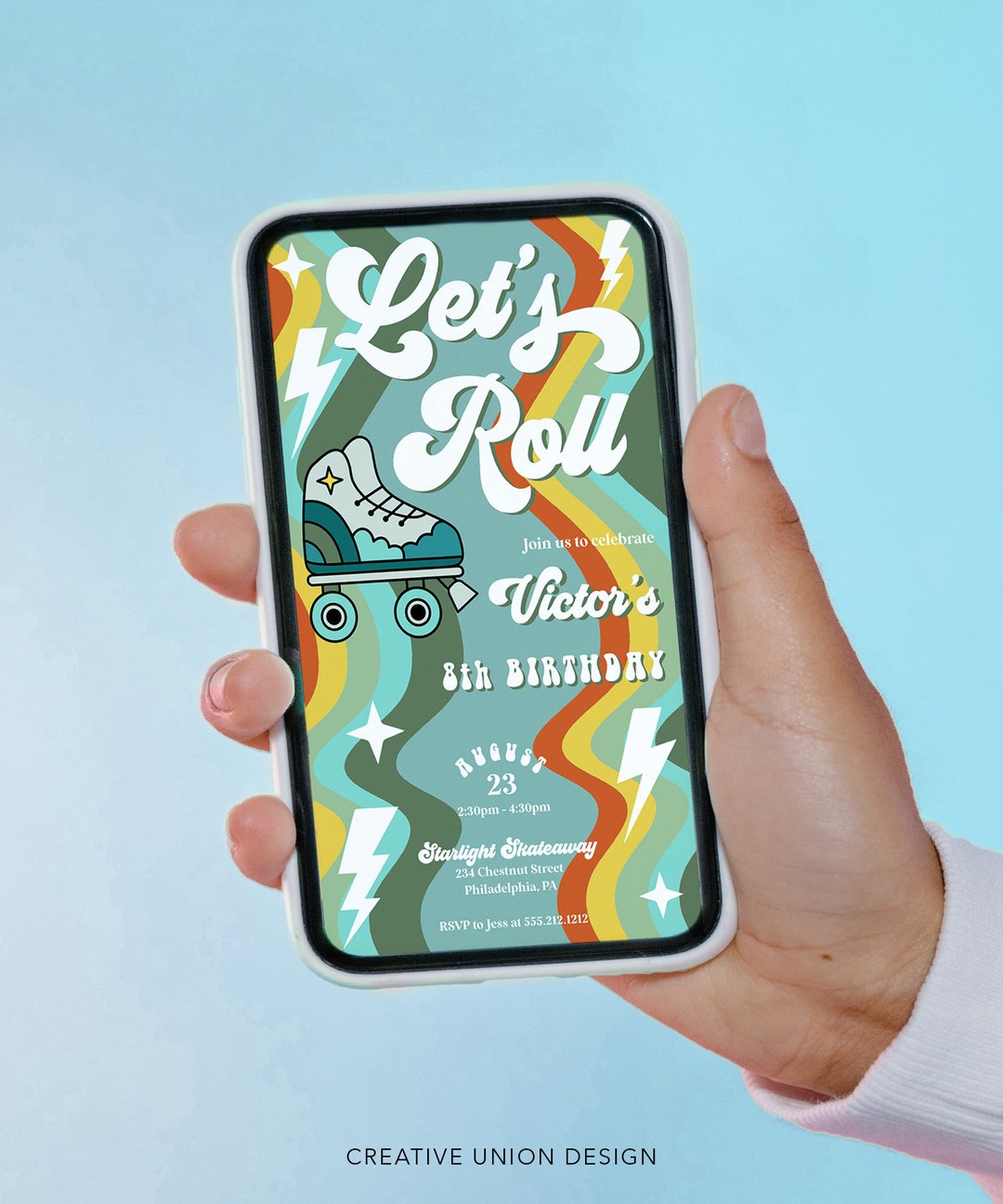 Digital Roller Skating Birthday Party Invitation Template, Retro Roller ...