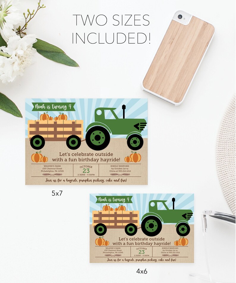 Tractor Birthday Invitation Template Hayride Pumpkin - Etsy
