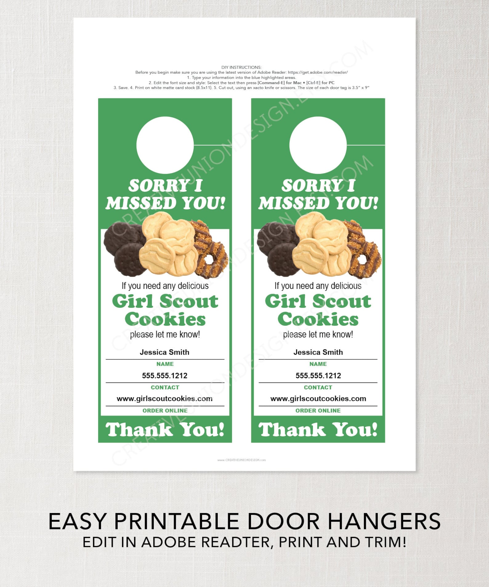 Girl Scout Door Hanger Printable Editable Girl Scout - Etsy