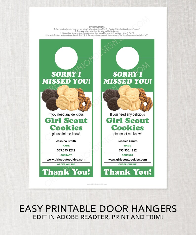 Girl Scout Door Hanger Printable - Editable - Girl Scout Cookies - Door ...