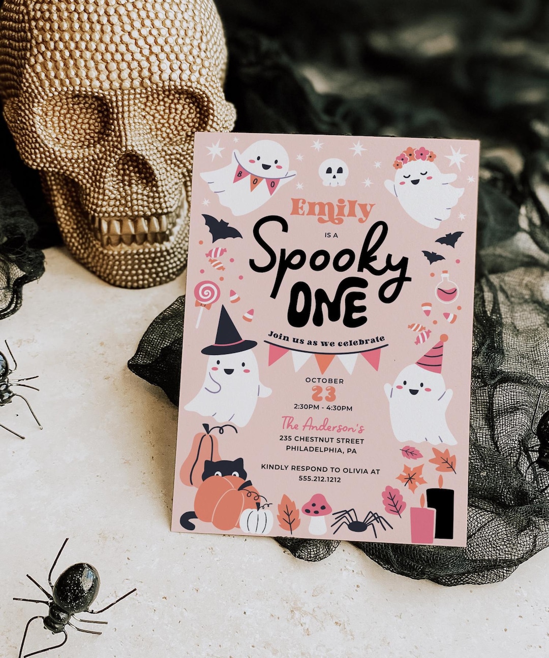 Spooky One Birthday Invite Template, Halloween Birthday Party, Spooky ...