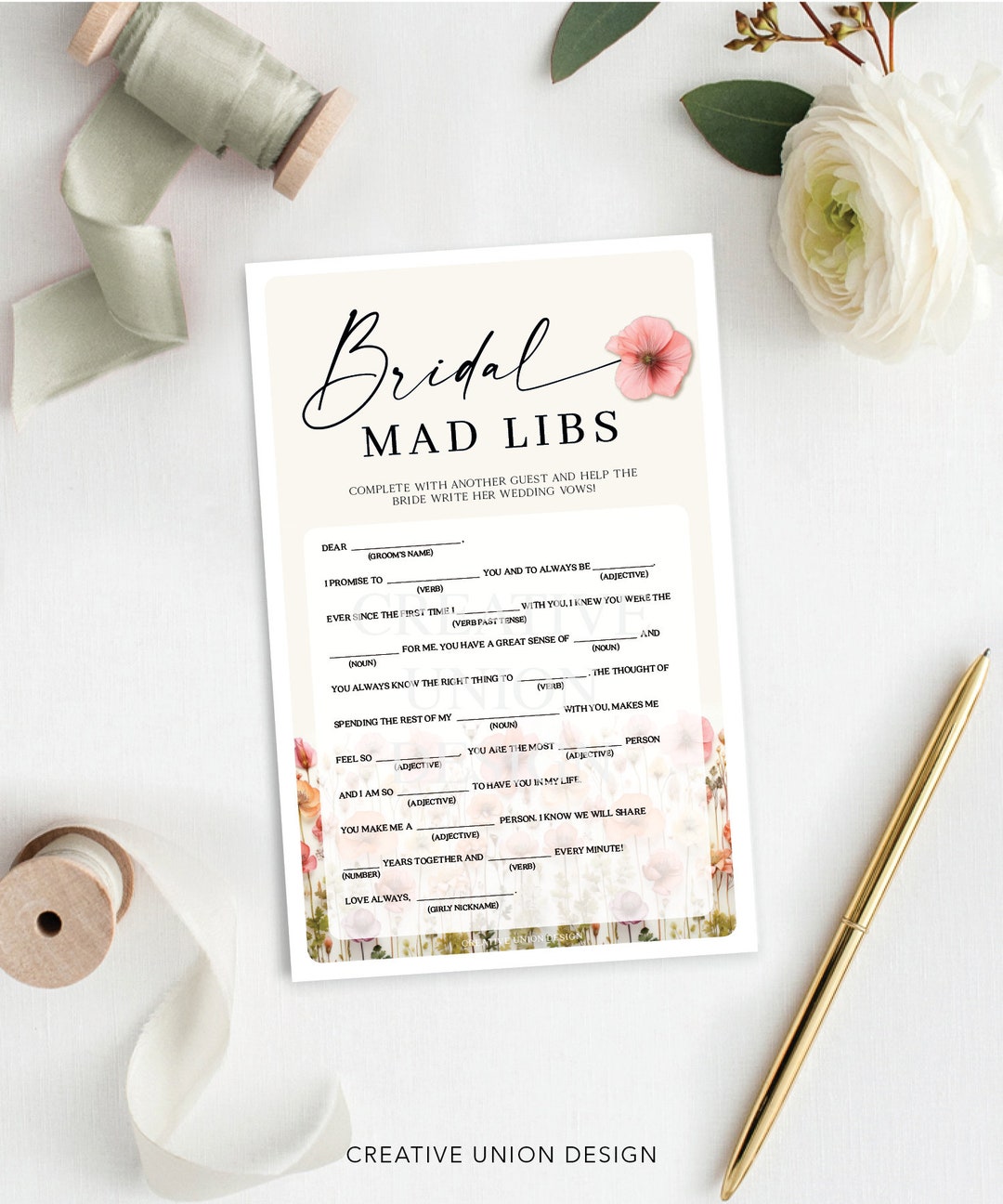 Wildflower Bridal Shower Game, Mad Libs, Colorful Flower Bridal Shower ...