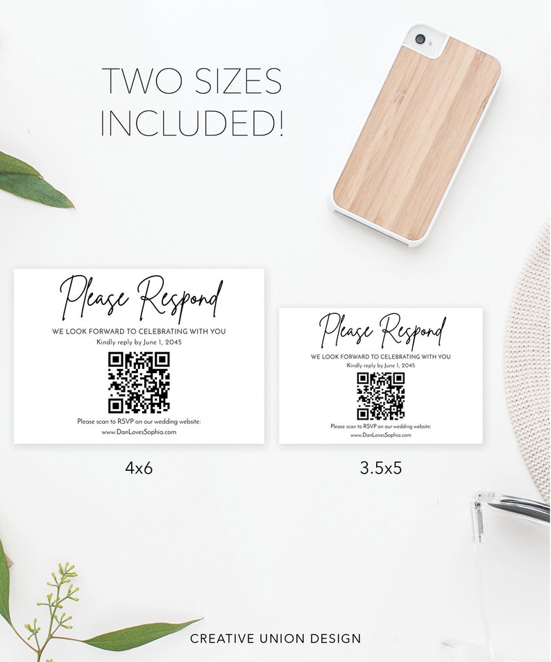 Printable QR Code RSVP Card Template, Editable Wedding Response Card ...