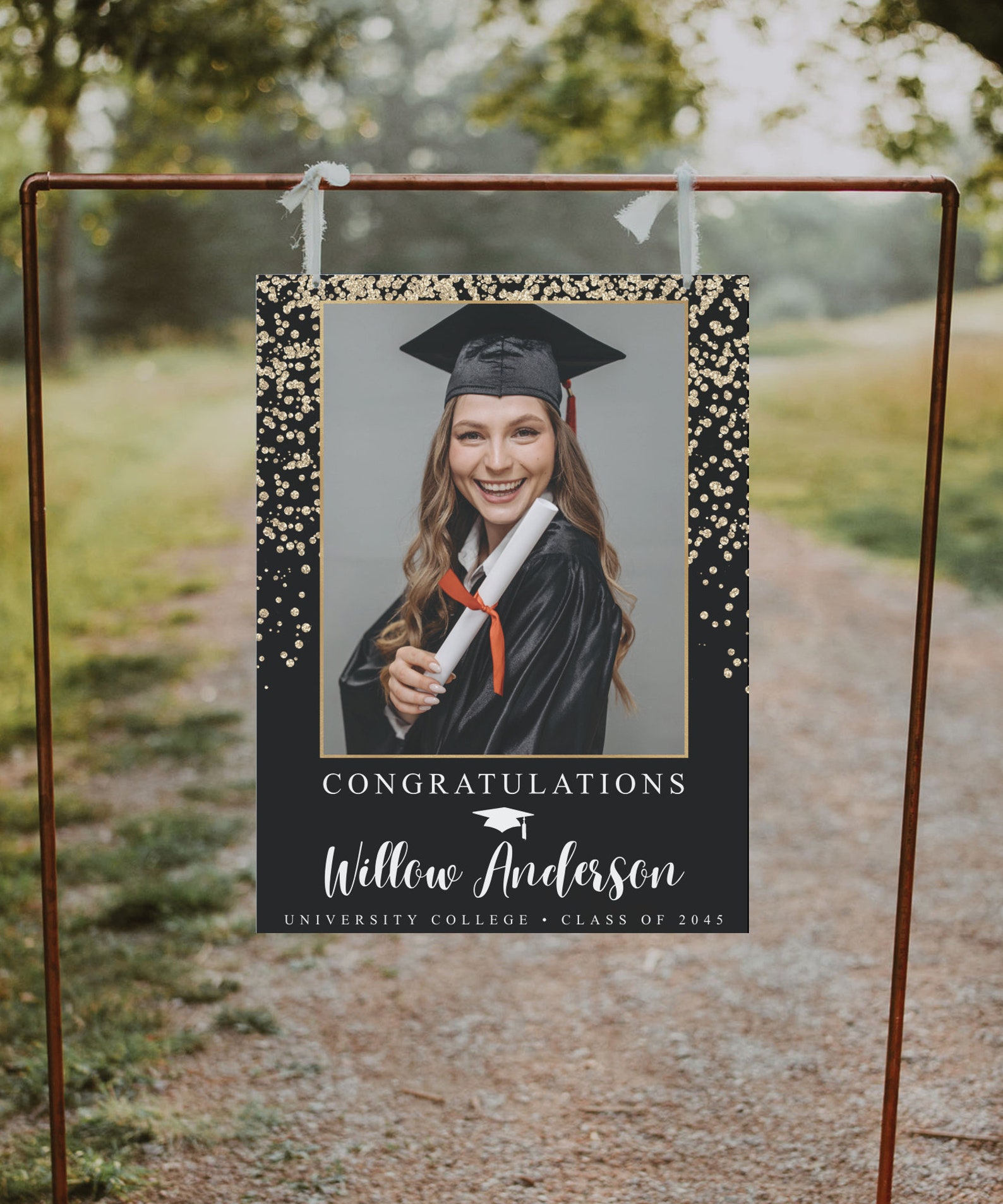 Graduation Welcome Sign Template, Photo Graduation Poster, Gold Glitter ...