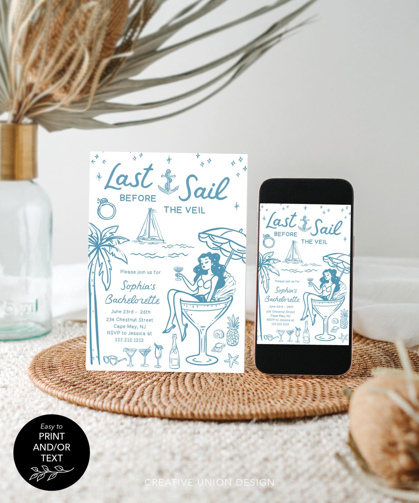 Last Sail Bachelorette Party Invitation and Itinerary Template, Beach ...