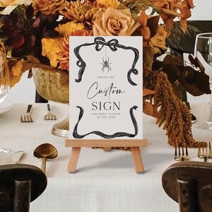 Editable Black Bow Halloween Custom Sign Template, Halloween Party Sign ...