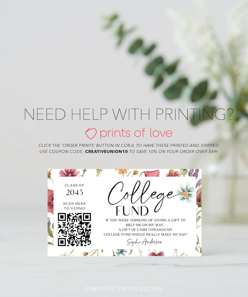 College Fund QR Code Sign Template, QR Code College Fund Insert Card ...