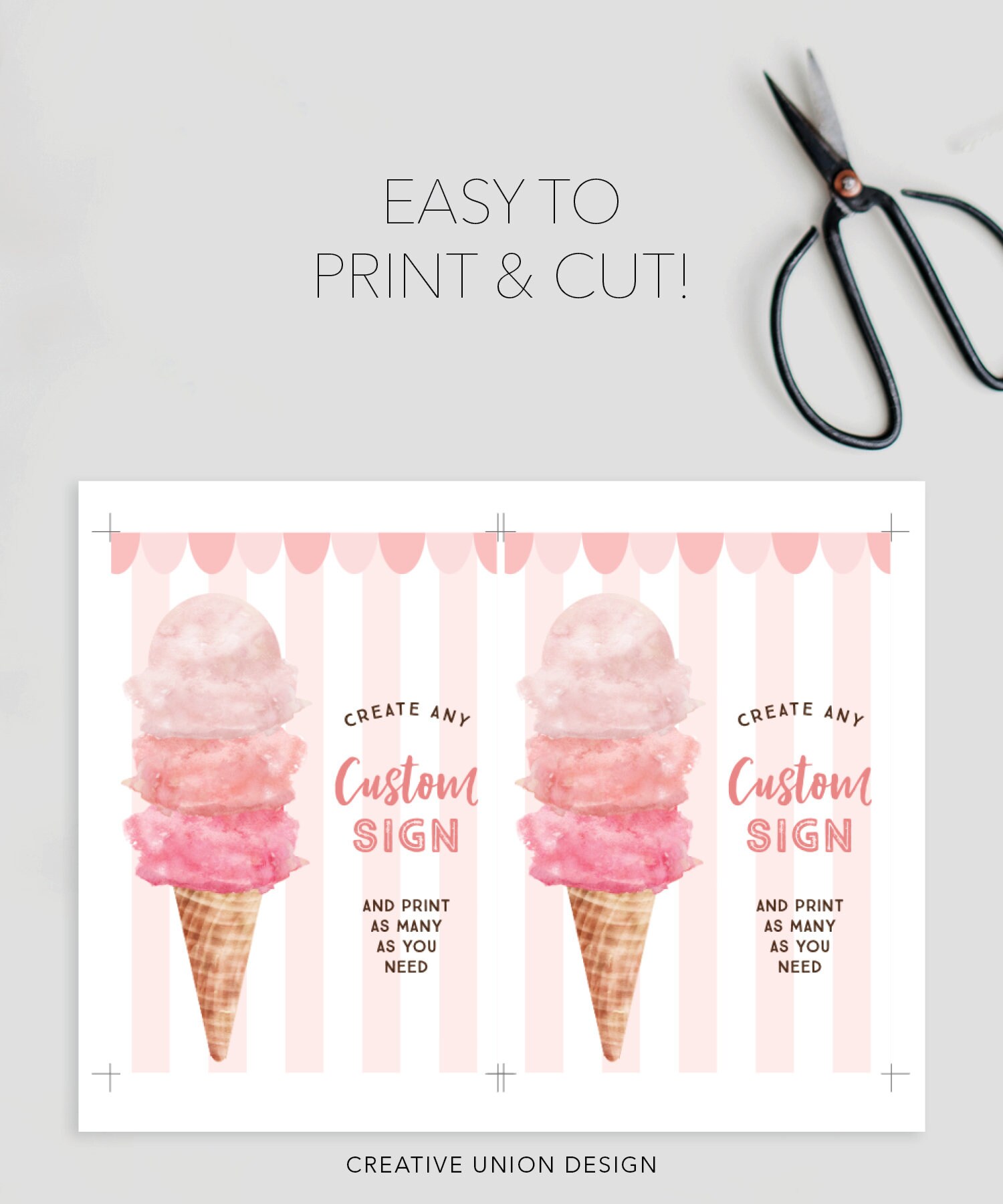 Editable Custom Sign Template, Ice Cream Party, Custom Birthday Party ...