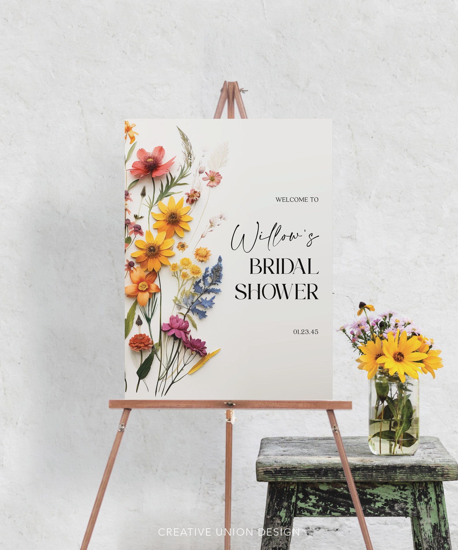 Editable Wildflower Welcome Sign Template, Pressed Flowers, Printable ...