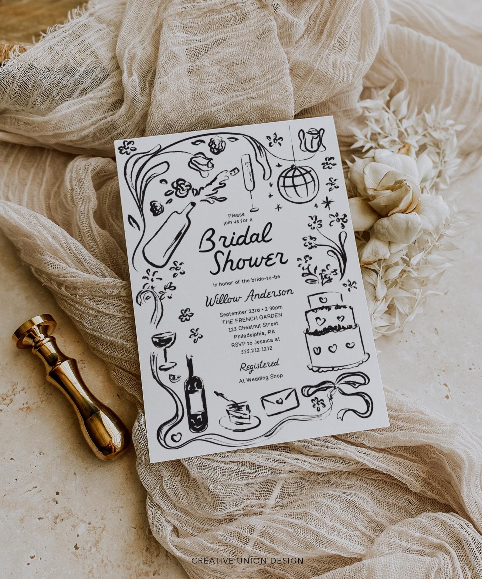 Hand Drawn Bridal Shower Invitation Template, Bridal Shower, Wedding ...