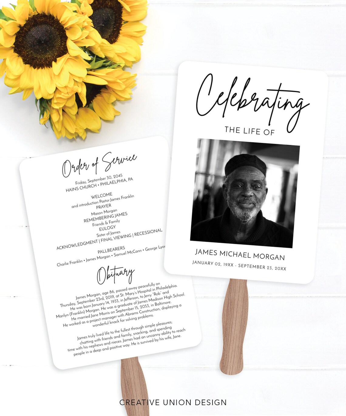 Modern Funeral Fan Template, Printable Funeral Program, Celebration of ...