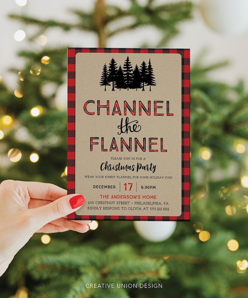 Channel the Flannel Christmas Party Invitation, Flannel Party Invite ...