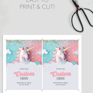 Editable Custom Sign Template, Sparkle Unicorn, Custom Birthday Party ...
