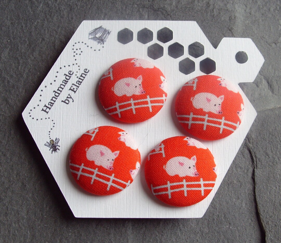 Fabric Covered Buttons - 4 X 28mm Handmade Button, Red Orange Buttons ...