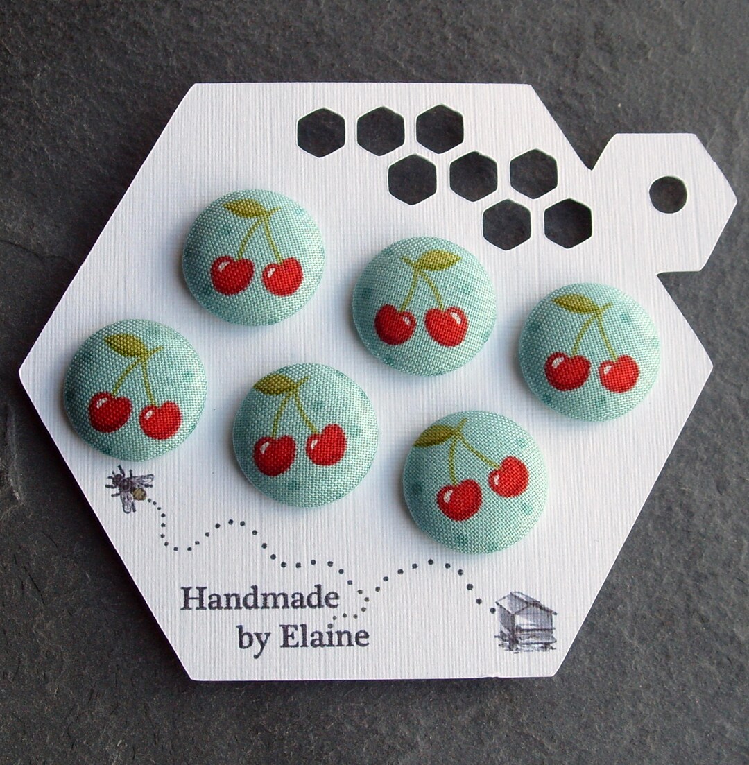 32L Fabric Covered Buttons - 6 X 20mm, Cherry Buttons, Blue Buttons ...