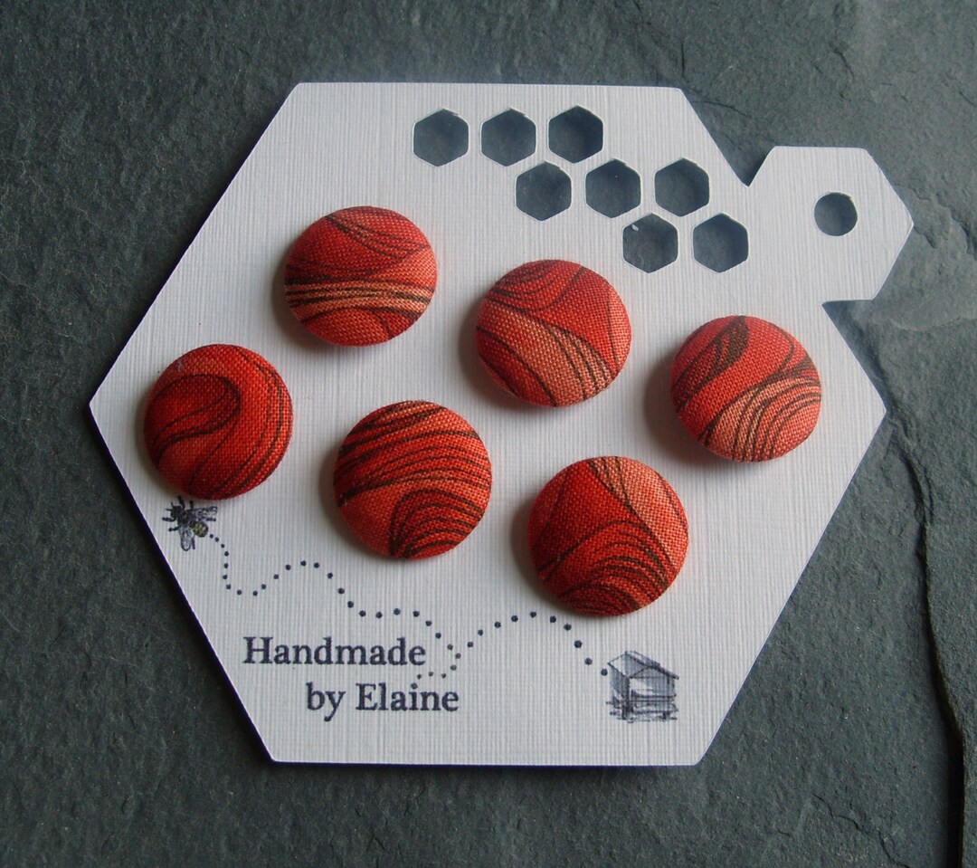 Fabric Covered Buttons 6 X 19mm Buttons, Handmade Button, Red and ...