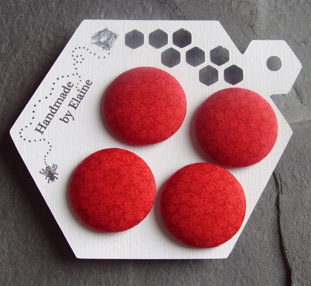 44L Fabric Covered Buttons 4 X 28mm Handmade Buttons, Red Buttons ...