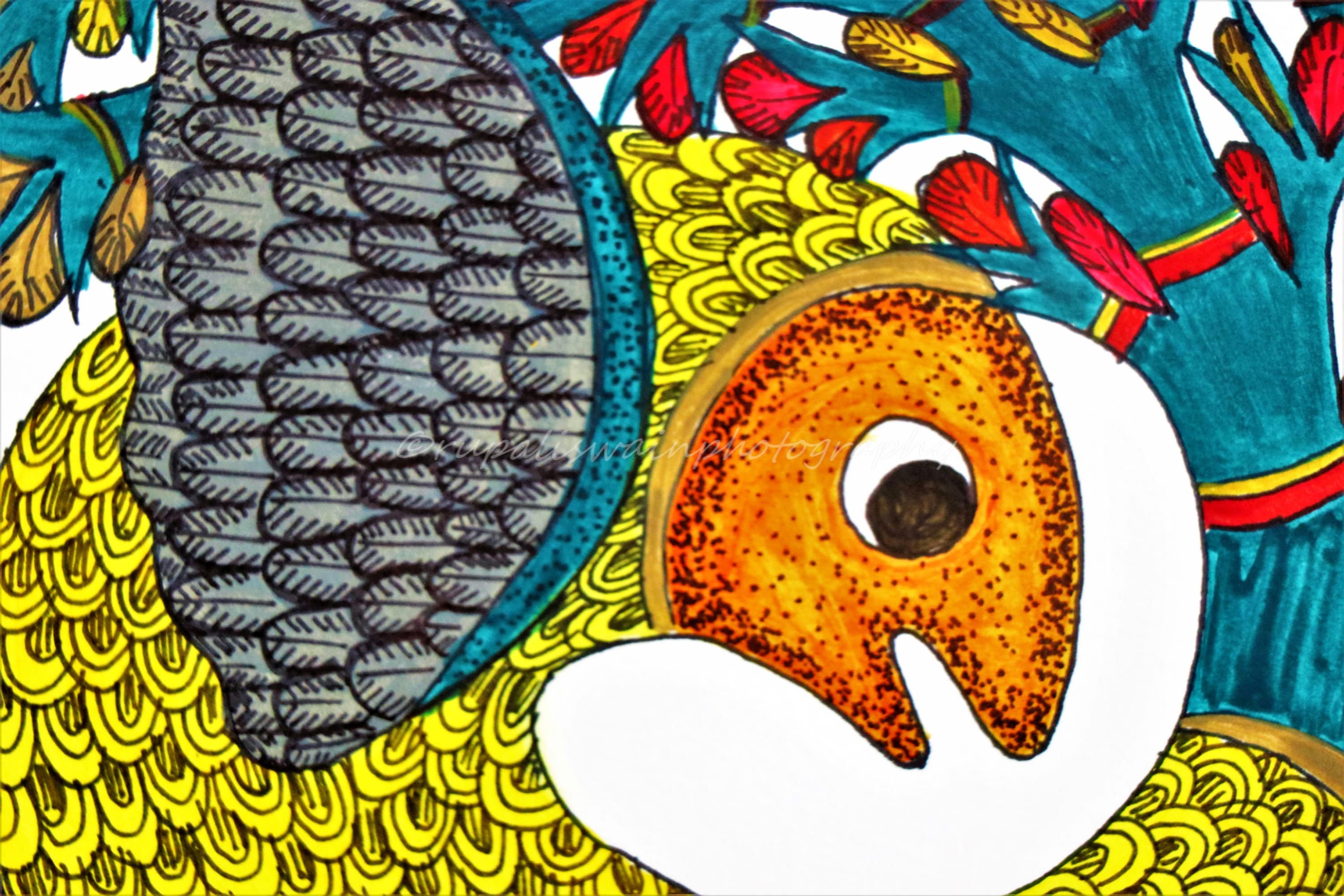 GOND FISH PAINTING: Indian Gond Art Fish watercolor Folk | Etsy