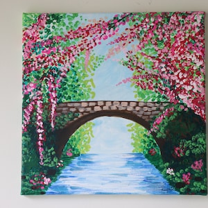 Colorful Spring Blossoms Bridge Art Wild Flowers Small Canvas Spring ...